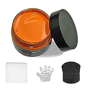 XUNN Leather Recoloring Cream, Leather Color Care Repair Balm Restorer Filler with Disposable Gloves Brush Sponge for Faded Scratched Leather Sofas Handbag Car Seats Boots Jacket Shoes (Orange)