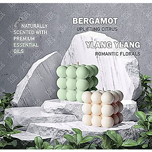 Bubble Candle Bundle Pack of 2, Trendy Home Decor Candle, Bergamot & Ylang-Ylang Essential Oil Scented Aromatherapy, Premium Handmade Soy Wax Rubik's Cube Candle
