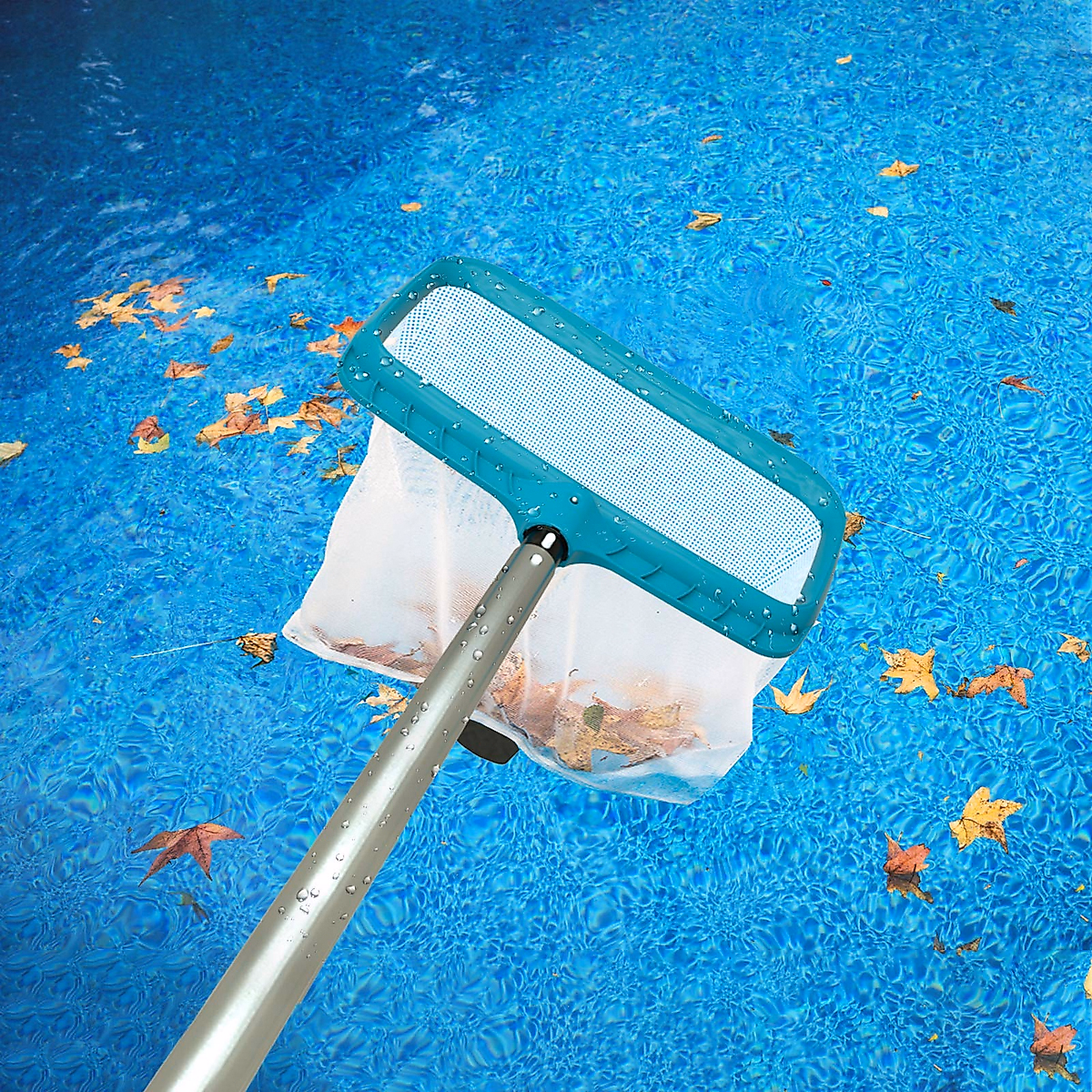 POOLWHALE Professional Pool Skimmer Net, Heavy Duty Swimming Leaf Rake Cleaning Tool with Deep Fine Nylon Mesh Net Bag - Fast Cleaning,Easy Scoop Edge,Debris Pickup Removal