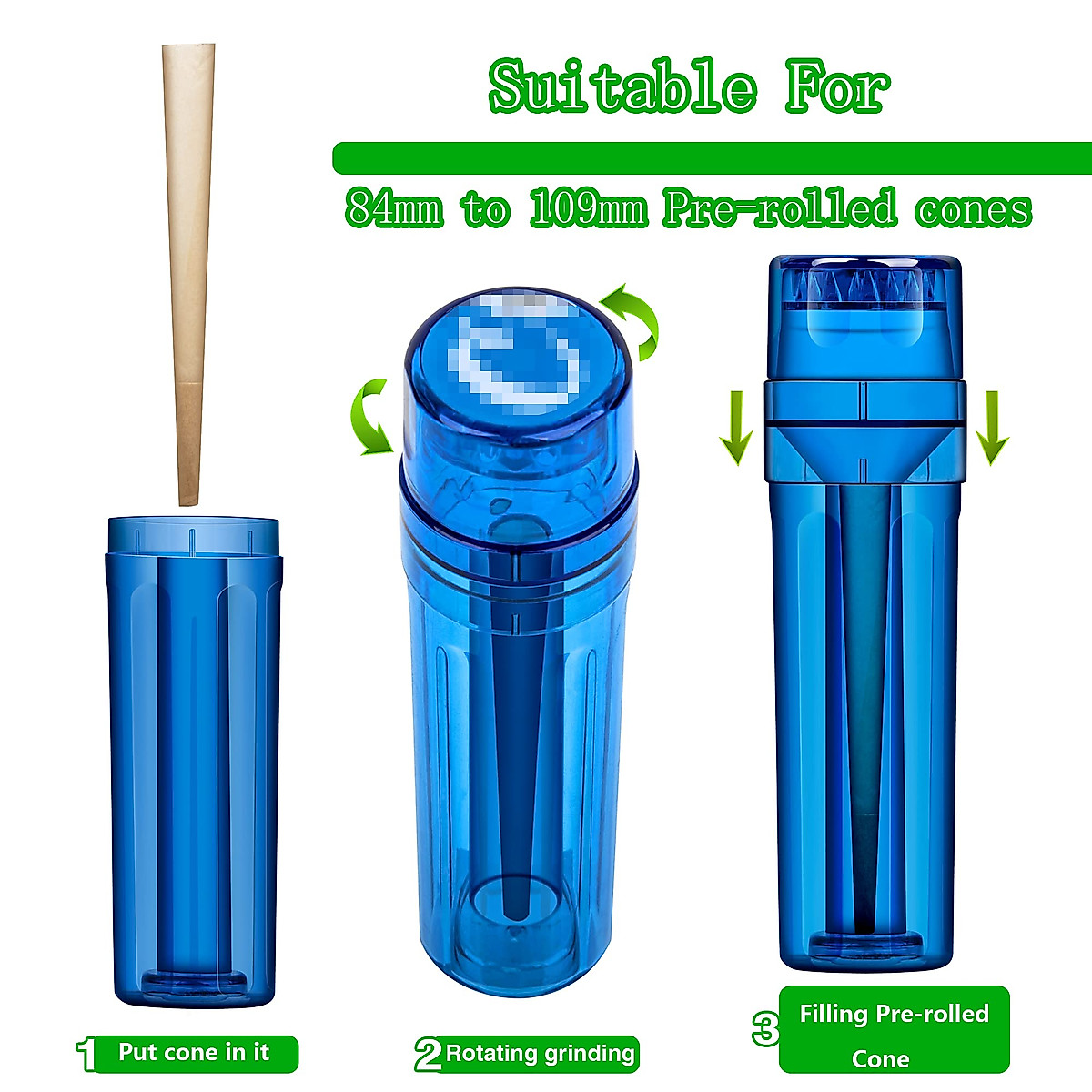 Cone Loader Filler with Transparent Herb Storage Grind & Pack 1 1/4" 3-6 pcs (Red)