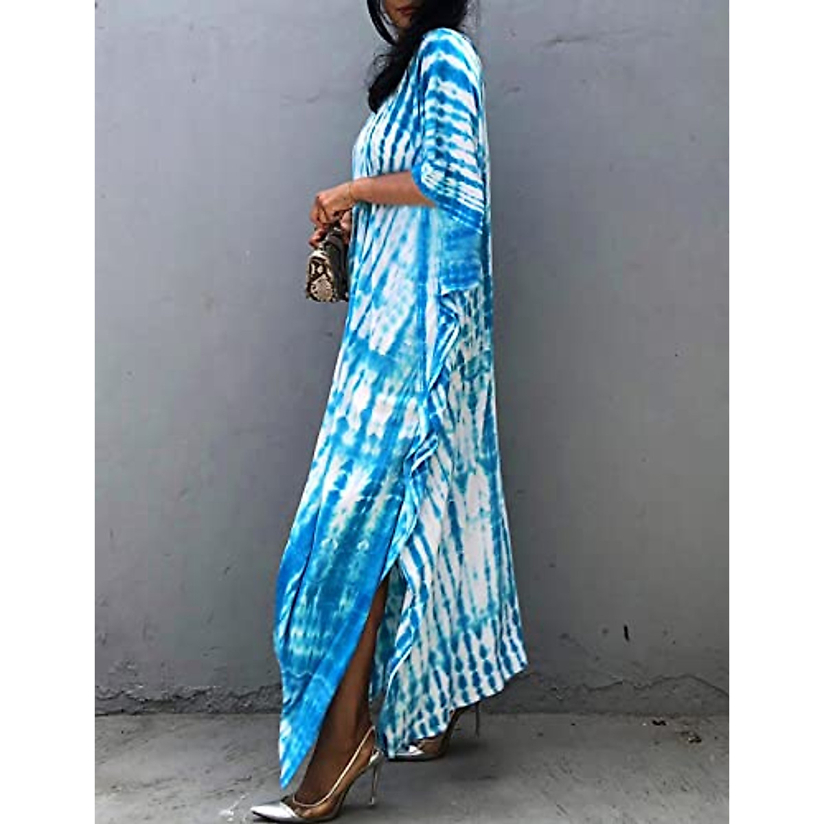 AILUNSNIKA Plus Size Caftans for Women Tie Dye Bikini Bathing Suit Cover Ups Casual Batwing Sleeve Kaftan Dress