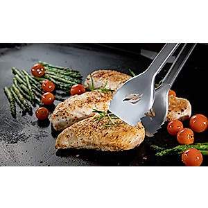 Blackstone 5228 Griddle Grill Tongs Stainless Steel Heat Resistant Rubber Grip to hold your Meat and Veggies- Premium Long BBQ Grill Scraper Tongs, Dishwasher Safe 14" Black/Orange