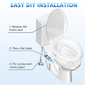 Aünsffer Bidet Attachment for Toilet, Non-Electric Fresh Cold Water, Toilet Bidet with Dual Nozzles Sprayer, Adjustable Water Pressure Control, 3 Modes Wash (Feminine/Bidet Wash + Self-Cleaning)