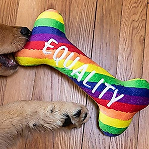 H&K for Dogs Power Plush | Pride Equality Bone (Small) | Pride Funny Dog Toy | Dog Toy with Squeaker | Dog Gift | Fun, Durable, and Safe | Squeaky Dog Toy