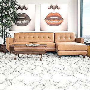 ASHCROFT Elva Mid Century L-Shaped Genuine Leather Right Facing Chaise Sectional, Light Brown Tufted Tight Back Sectional Sofa for Living Room Waiting Area Office Apartment Dorm Home, Tan