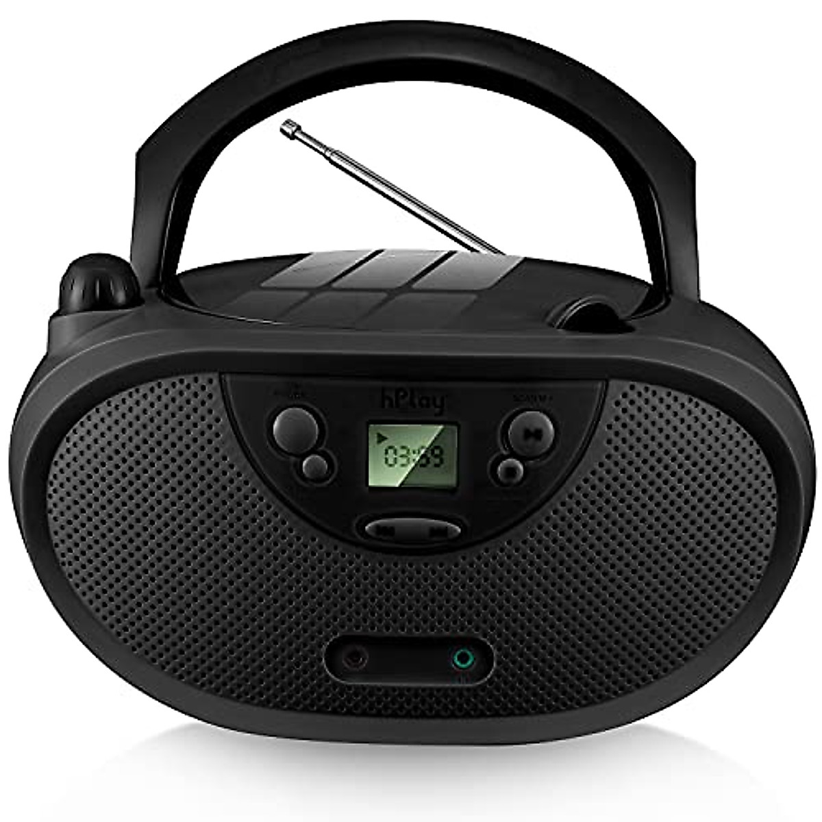 hPlay Gummy GC04 Portable CD Player Boombox with Digital Tunning AM FM Stereo Radio Kids CD Player LCD Display, Front Aux-in Port and Headphone Jack, Supported AC or Battery Powered- Black