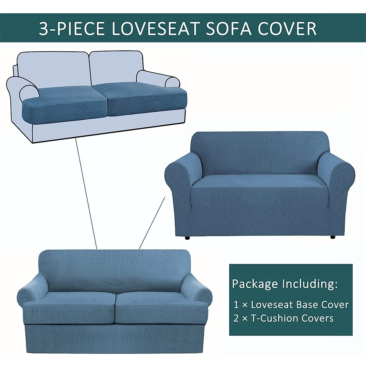 2 Piece/3 Piece/4 Piece Sofa Cover Stretch Couch Cover with 1/2/3 Individual T Cushion Seat Covers Protector Sofa Slipcovers Jacquard Knitted Furniture Cover 1/2/3 Seater ( Color : Blue , Size : 2 Sea
