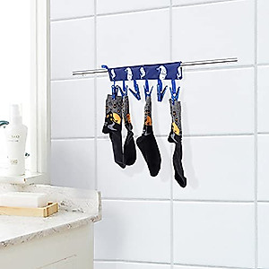 Alvinlite Portable Folding Cloth Socks Drying Hanger, Hooks Clothespins Travel Clothes Clips for Laundry Balcony Bathroom (Blue)