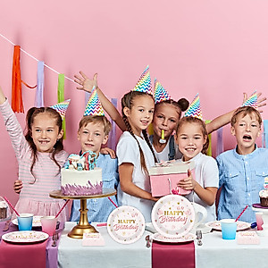 96 Pieces Pink Birthday Tableware Set for Pink Rose Gold Birthday Table Decorations Supplies Birthday Dessert Plates Napkins Forks Women Birthday Disposable Party Favors 24 Guests