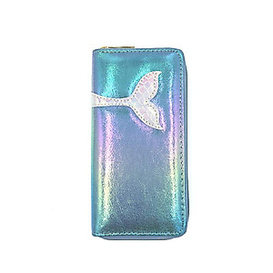 LEOMOSTE Holographic Wallet Shiny Mermaid Purse Money Clip Mini Evening Clutch Bag Rainbow Card Holder