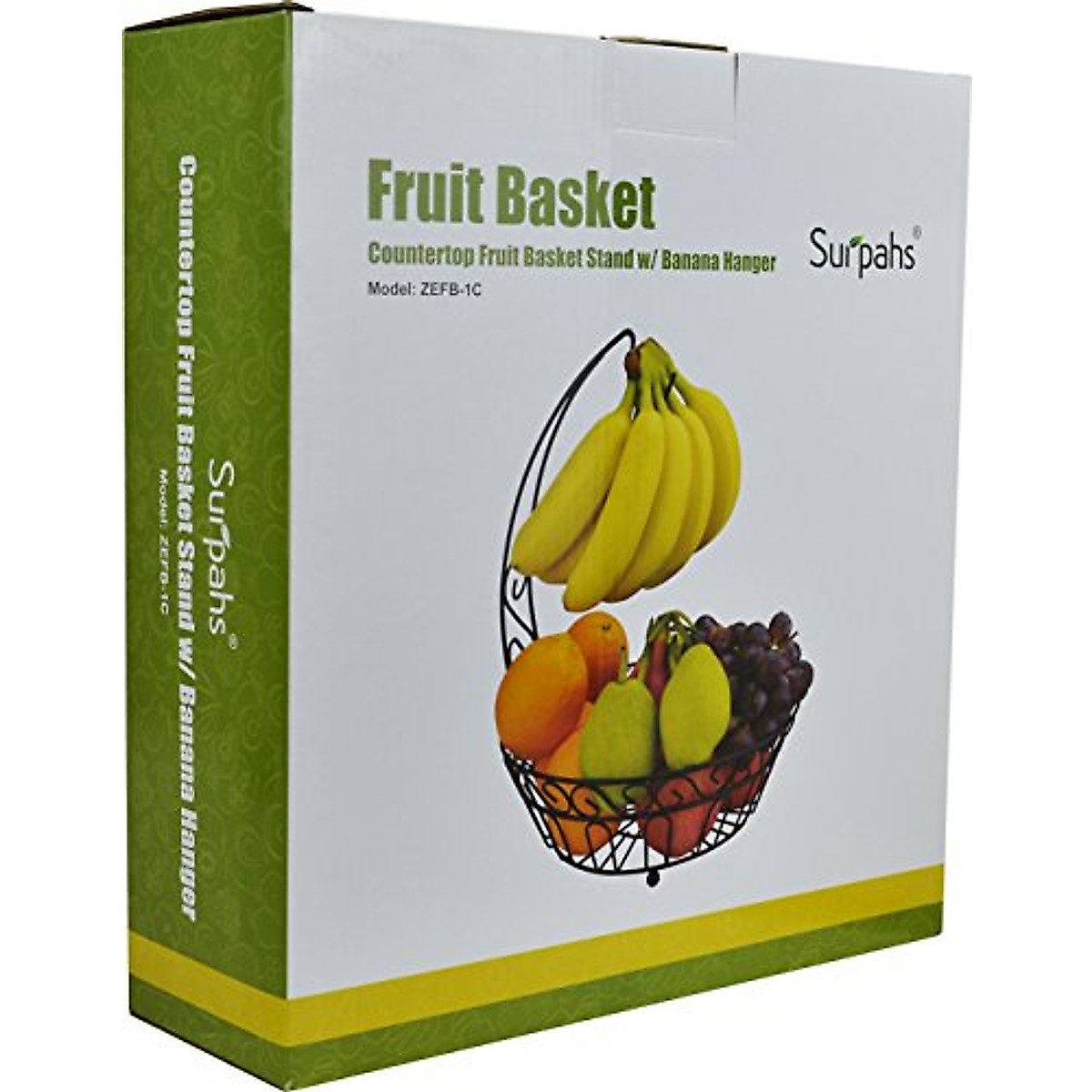 Surpahs Countertop Fruit Basket Stand w/Detachable Banana Hanger [Improved]