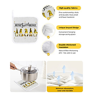 2 PCS Pot Holders for Kitchens Counter, Honey Gnomes Bee Comb Heat Insulated Podholders Oven Hot Pads for Cooking BBQ Baking Heat Proof Mat Spring Sweet Home White Daisy Floral Flower