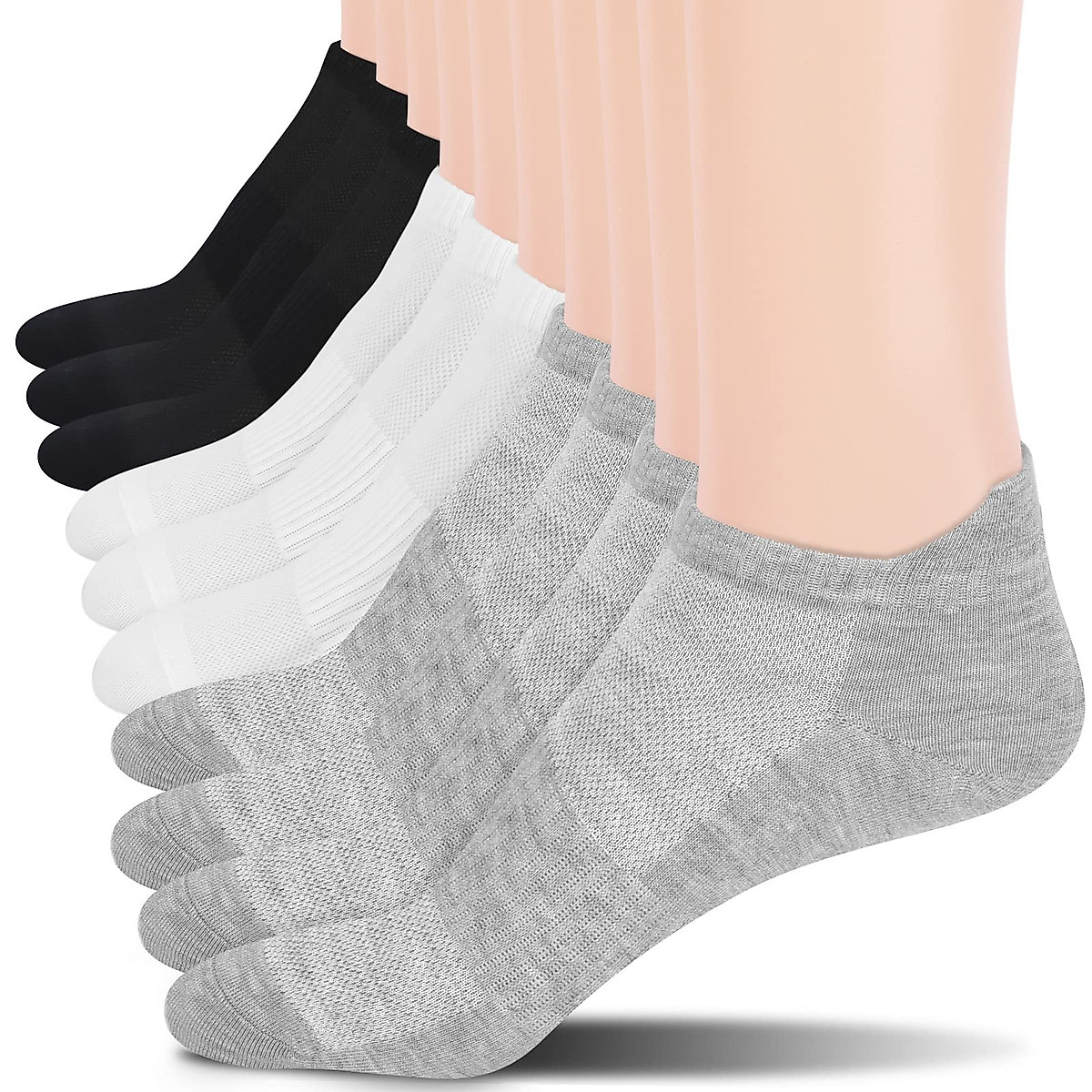 Cozi Foot Ankle Socks for Women: 10 Pairs Cotton Soft Fabric Black/White/Gray
