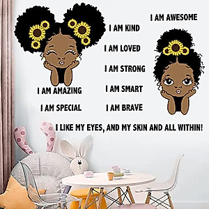 Black Girl Wall Decor Sticker Inspirational Quotes I'm Kind Wall Decals Positive Words Motivational Lettering African American Wall Stickers for Baby Toddler Room Decorations Nursery Playroom Bedroom Wall Decoration.