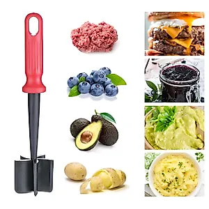 Meat Chopper, MONGSEW Heat Resistant Masher and Smasher for Meat and Hamburger, Ground Beef Smasher, Nylon Meat Spatula Chopper, Mix and Chop Kitchen Tool (Unique Double Colors)