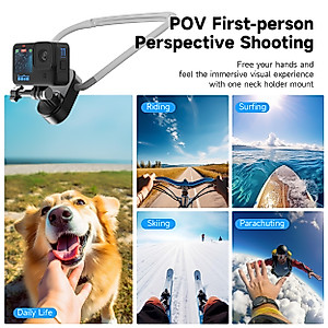 MARTVSEN "Magnetic Neck Selfie Holder Mount with Phone Clip Kit, POV View Video Vlog Selfie Hand Free Necklace Lanyard Body Strap Mount Holder for GoPro Max Hero Insta360 DJI Action iPhone Samsung