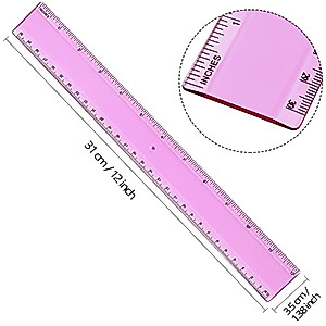 Color Plastic Ruler Straight Ruler Measuring Tool 12 Inch Ruler Set Rulers Bulk 3 Pack(Pink)