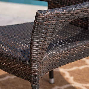 Christopher Knight Home Jerome Outdoor 7-Piece Acacia Wood/Wicker Dining Set | with Teak Finish | in Multibrown, Rustic Metal