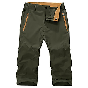 MAGNIVIT Men's Casual Hiking Travel Shorts Lightweight Quick Dry 3/4 Capri Shorts with Pockets Army Green