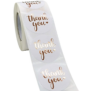 NHW Thank You Sticker Rolls 500 Sheets 1 inch round Sticker Used for Thank You Cards Gift Packaging Bags envelopes Weddings Baby Showers Birthday Parties Bakery, White