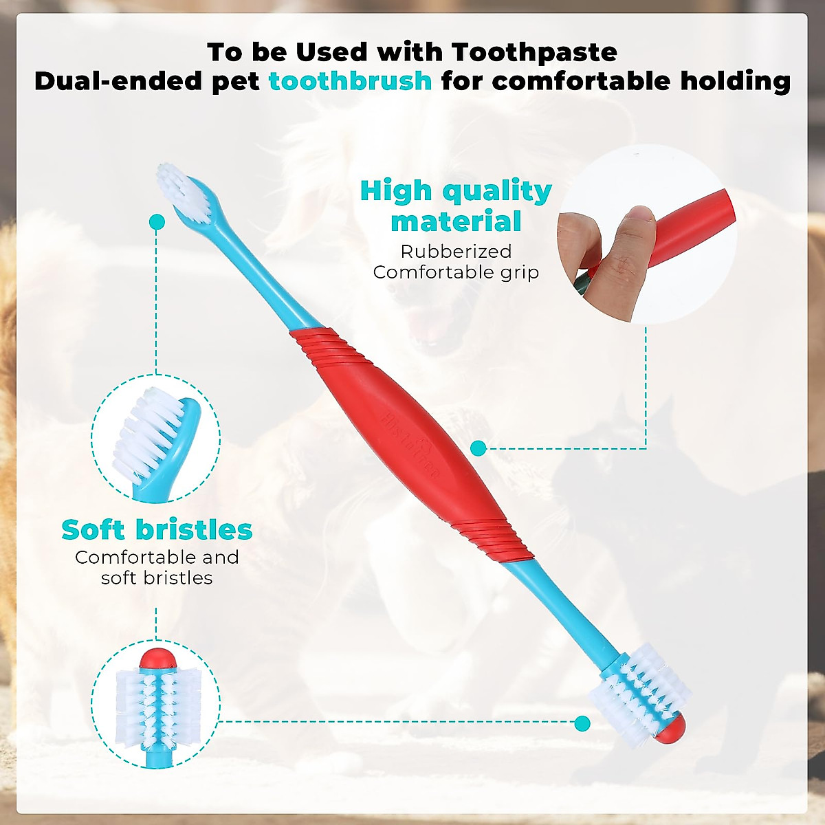 2 PCS Dog Teeth Cleaning Brush, 360 Degree Dog Tooth Brush, Dual Head DogToothbrush, Dog Cleaning Tooth Brushing Kit, Designed for Pet Dental Care, Keep Pet Teeth Cleaning for Small and Large Dogs