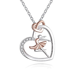925 Sterling Silver Heart Ballet Dance Lovers Dancer Necklace Ballerina Silhouette Jewelry Gift for Women