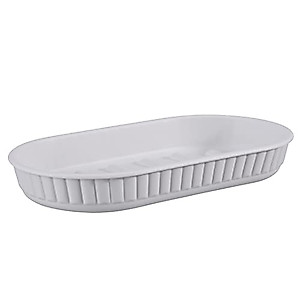 Decorative Plastic Bathroom Accessories Set, White Smoke (Set of 4) Soap Dish, Liquid Dispenser, Toothbrush Holder Cup, Vanity Organizer Tray - Bath Accessory Countertop Decor Gift - Ribbed Design