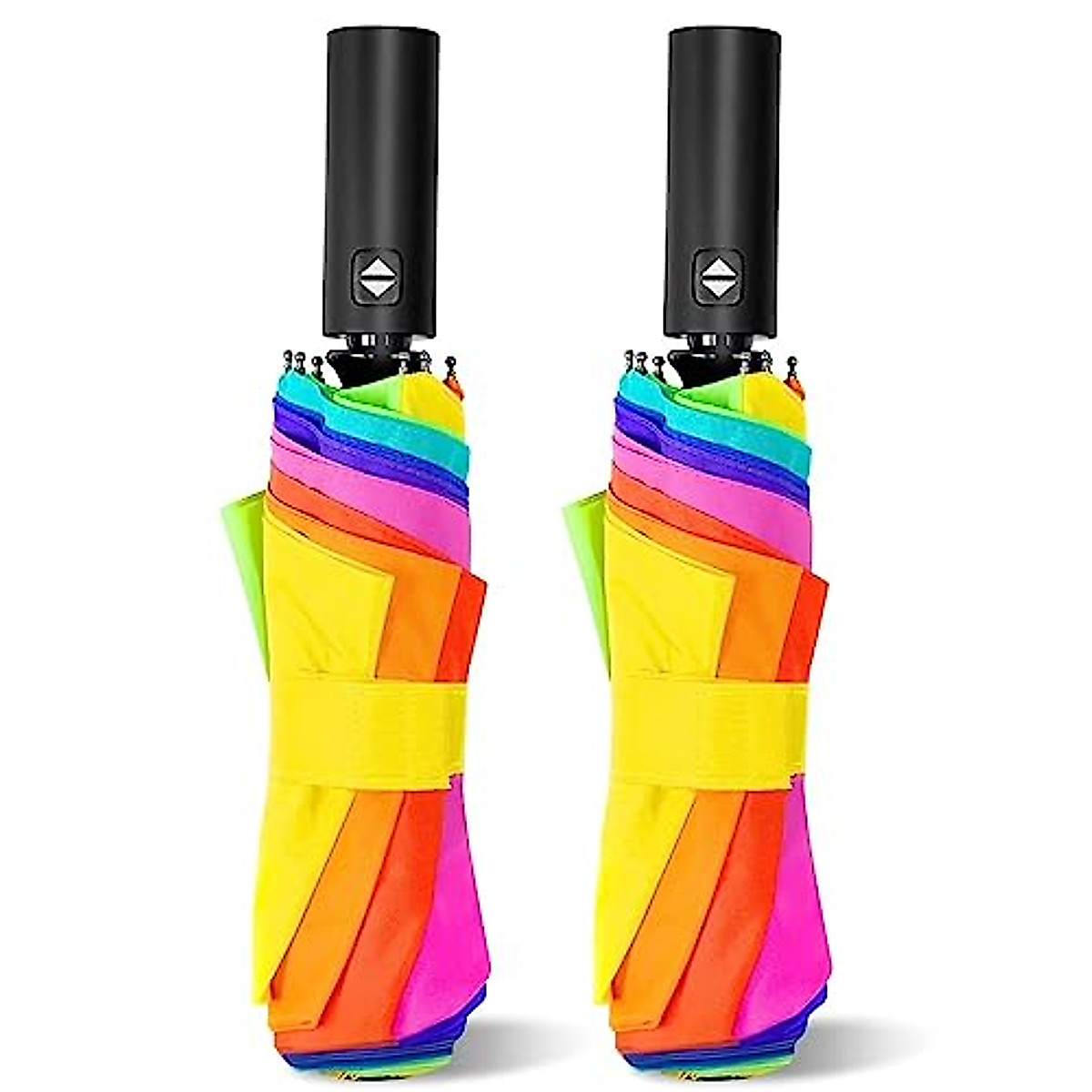 LEAGERA Rainbow Umbrella for Adults - Automatic Travel Umbrellas for Rain&Sun, Small, Compact, Light, Folding and Portable Backpack Umbrella (2 PACK, 37" Single Canopy)