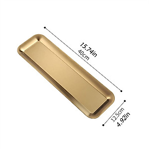 Food Tray Thickened 304 Stainless Steel Rectangular Tray Flat Bottom Metal Storage Tray Table Service Tray Serving Tray (Color : Brass)