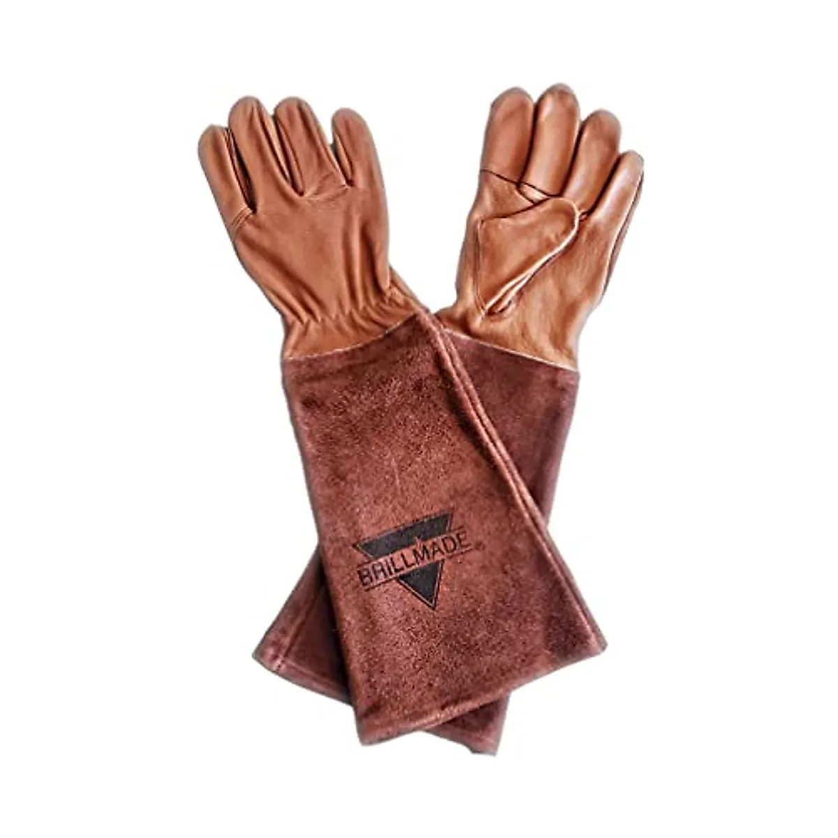 BRILLMADE - Rose gloves | Thorn and Cut Resistant Garden & Yard Work | Long Leather Heavy Duty elbow length Gauntlet | Suitable for Thorny Bushes Cacti | Rose Pruning Gloves for Women (L, Brown)