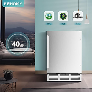 EUHOMY 24 Inch Beverage Refrigerator, Built-in and Freestanding Beverage Cooler 180 Can, Under Counter Beverage Fridge with Stainless Steel Door, Outdoor Refrigerator for Soda, Beer, Wine