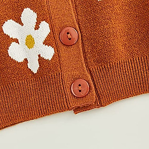 Toddler Baby Girl Cardigan Long Sleeve Floral Button Knit Sweater Coats Top Cute Fall Winter Knitwear Jacket Warm Clothes (Brown,2-3T)