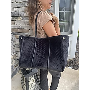 lemonbella Large Tote Bag, Neoprene Velvet Tote, Womens Tote Bag, Large Neoprene Tote, Tote with WristleT