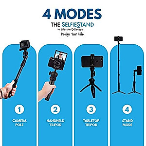 Rugged 4-in-1 Selfie Stick Tripod Stand Kit + Bluetooth Remote – Universal: Any iPhone, Android, GoPro or Camera – iPhone 13 12 11 Pro Mini Max XS XR X 8 7 6 Plus, Samsung etc.