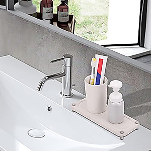 RSzeen Instant Dry Sink Caddy Organizer, Sink Sponge Soap Holder, Countertop Fast Drying Stone Tray for Bathroom Kitchen (Beige)