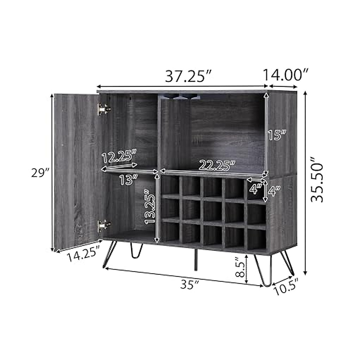 Christopher Knight Home Lochner Mid-Century Faux Wood Wine and Bar Cabinet, Black / Sonoma Grey Oak Finish