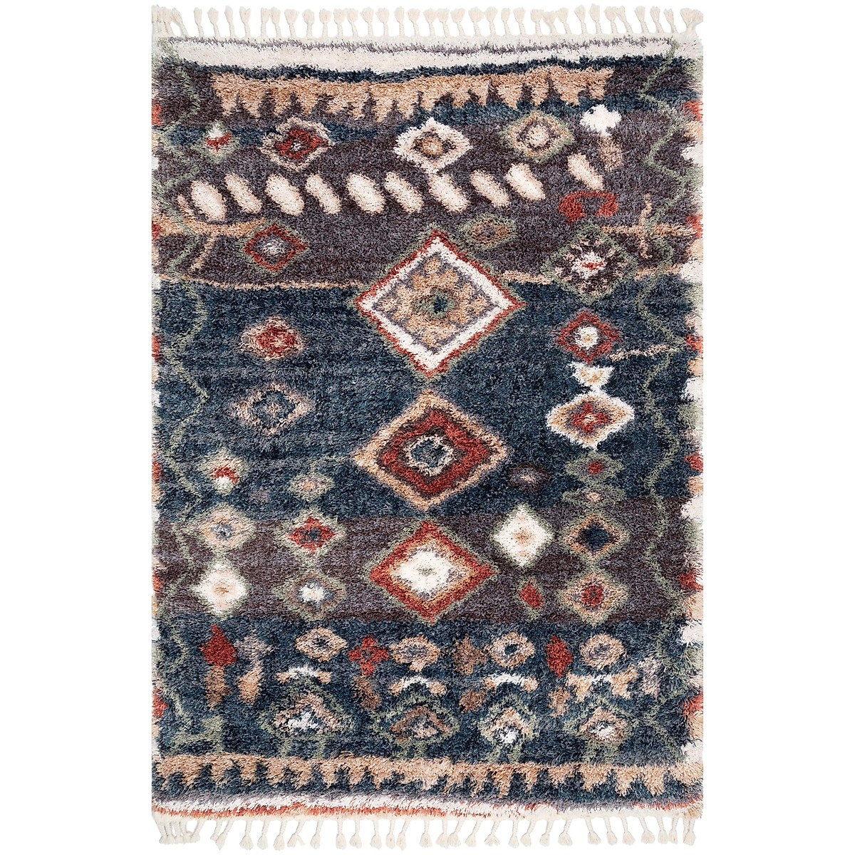 nuLOOM Rosemarie Bohemian Soft Shag Tassel Area Rug, 4' x 6', Blue