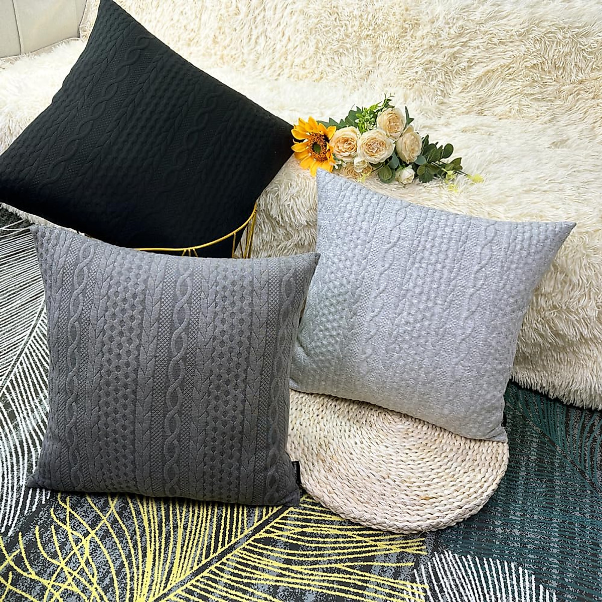 Booque Valley Gray Pillow Covers, Pack of 2 Super Soft Stretchy Pilling-Resistant Modern Cushion Covers Farmhouse Decorative Throw Pillow Cases for Sofa Bed Car Chair, 18 x 18 inch(Grey)