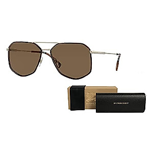BURBERRY Ozwald BE3139 110973 58MM Light Gold/Dark Havana/Brown Irregular Sunglasses for Men + BUNDLE With Designer iWear Complimentary Eyewear Kit