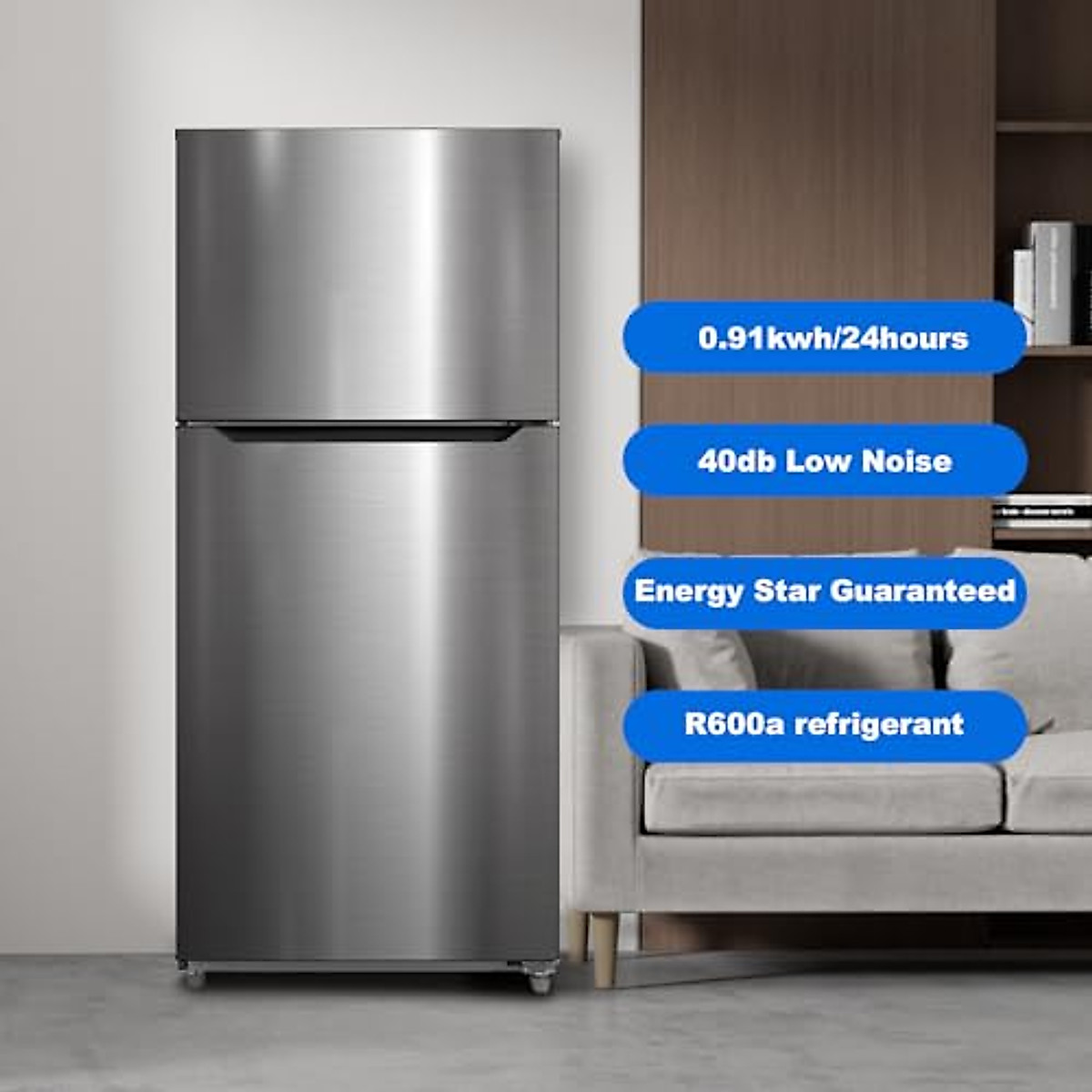 SMETA Top Freezer Refrigerator 30'', Frost Free Fridge 14.2 Cu Ft Refrigerators, Garage, Home, Office, Stainless Steel