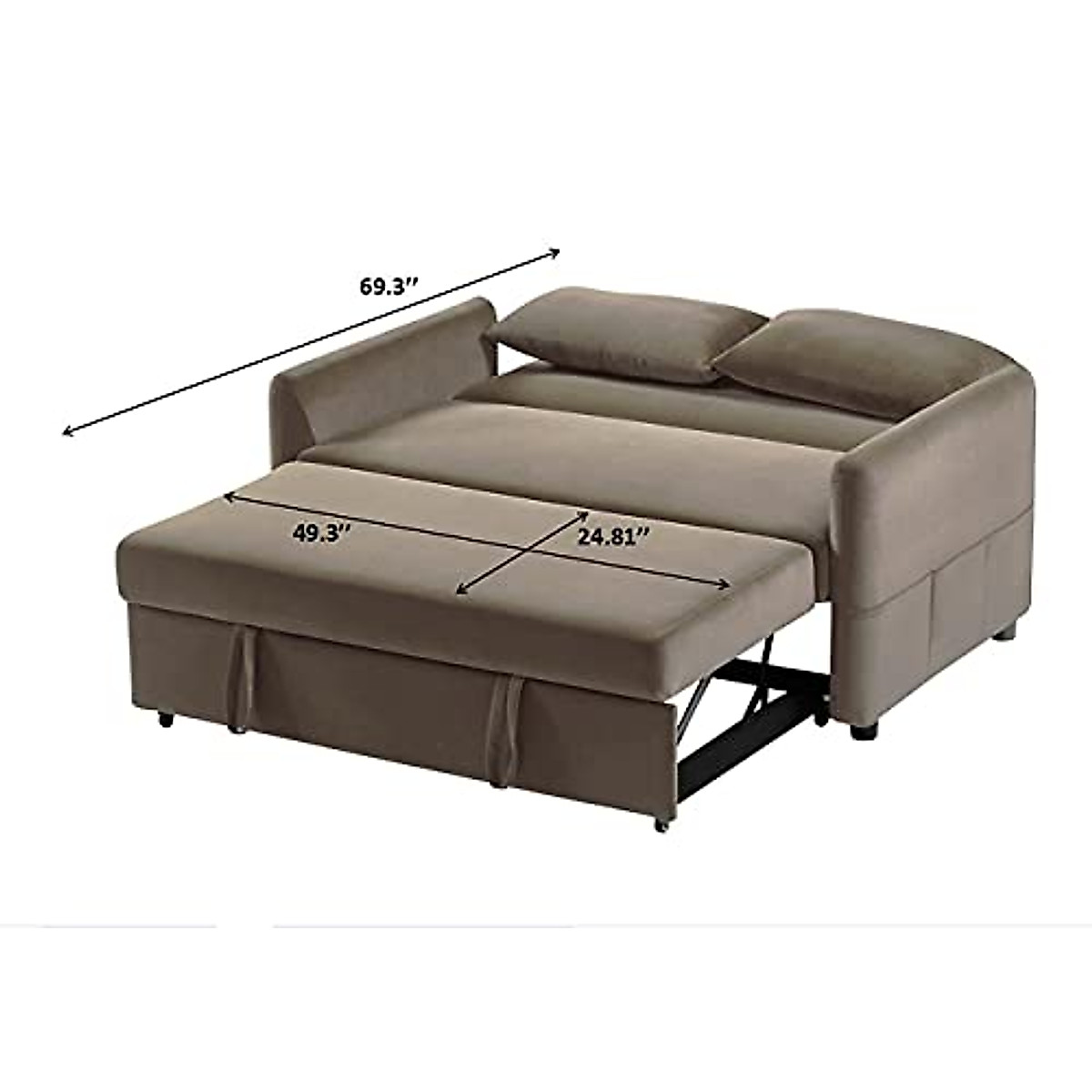Melpomene 57" W Pull Out Sofa Bed, Convertible Sectional Futon Sofa Couch, Compact Soft Velvet Sofa Bed with 2 Lumbar Pillows and Side Pocket, for Living Room Apartment.(Light Brown)