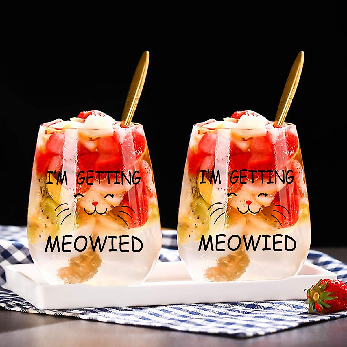 I'm Getting Meowied Funny Wine Glasses, Engagement Gift Wedding Gift or Bridal Shower Gift for Her Fiancee Bride Cat Lovers, Set of 2 Funny Stemless Wine Glasses, 15 Oz