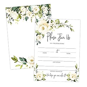 White Rose Invitations For All Occasions - Elegant Invites Perfect for Weddings, Bridal Showers, Birthdays, Engagements, Bachelorette Parties, Receptions, Anniversaries - Envelopes Not Included