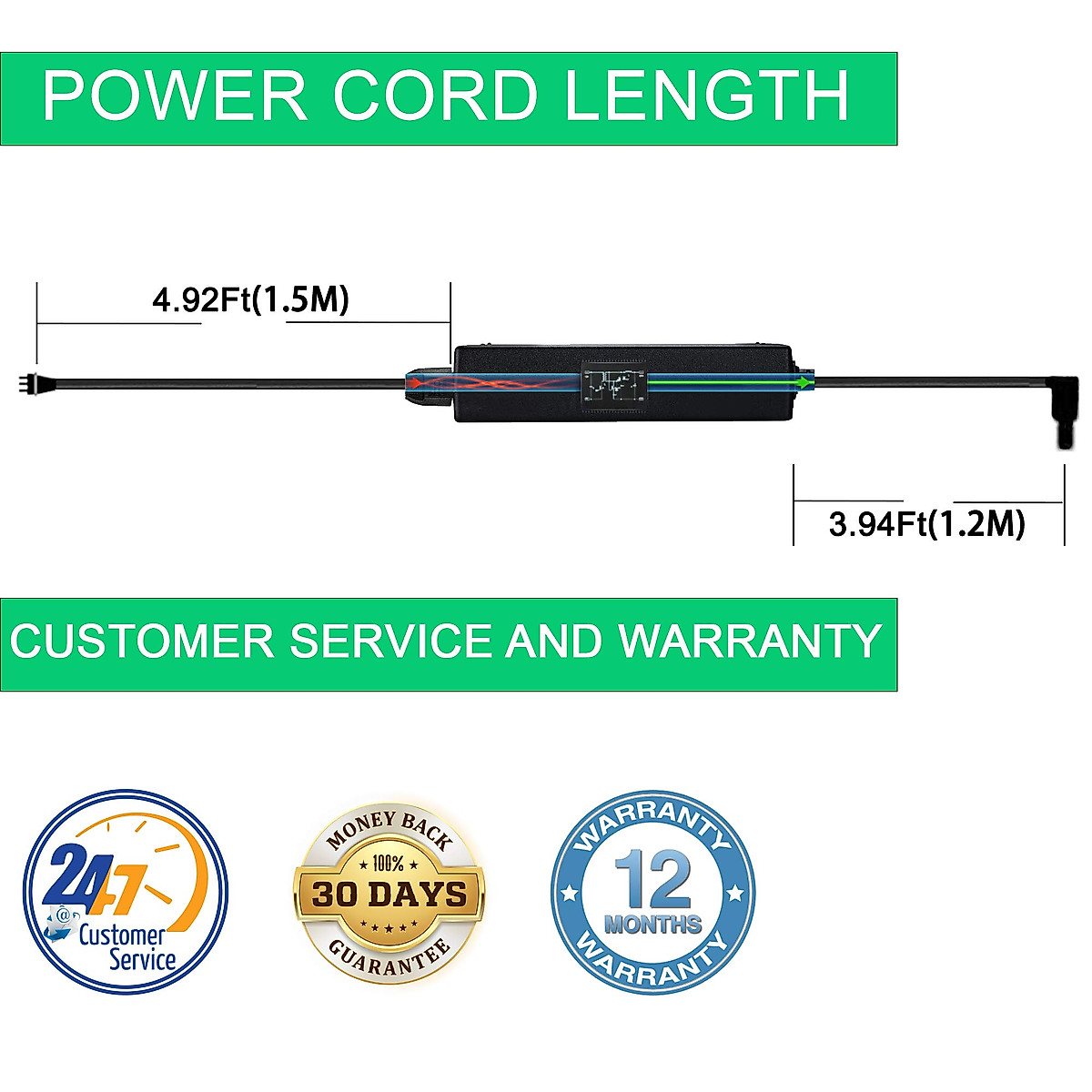 AC Power Supply Cord for Acer LCD Monitor G246HL G237HL G276HL H236HL S230HL S202HL S231HL S232HL H276HL G236HL G206HL S240HL S220HQL H277H S271HL G247HL H226HQL G226HQL S241HL G206HQL Adapter