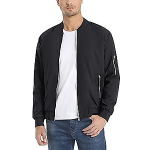 TACVASEN Mens Black Jacket Lightweight Men's Bomber Jackets Lightweight Windbreaker Spring Fall Men's Casual Jacket Outdoor Windbreaker Men's Jacket