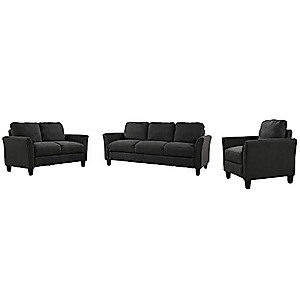 MOEO 3 Piece Living Room Sofa Sectional Set for Home Furniture, Polyester-Blend Three Couch Loveseat and Armchair, Black