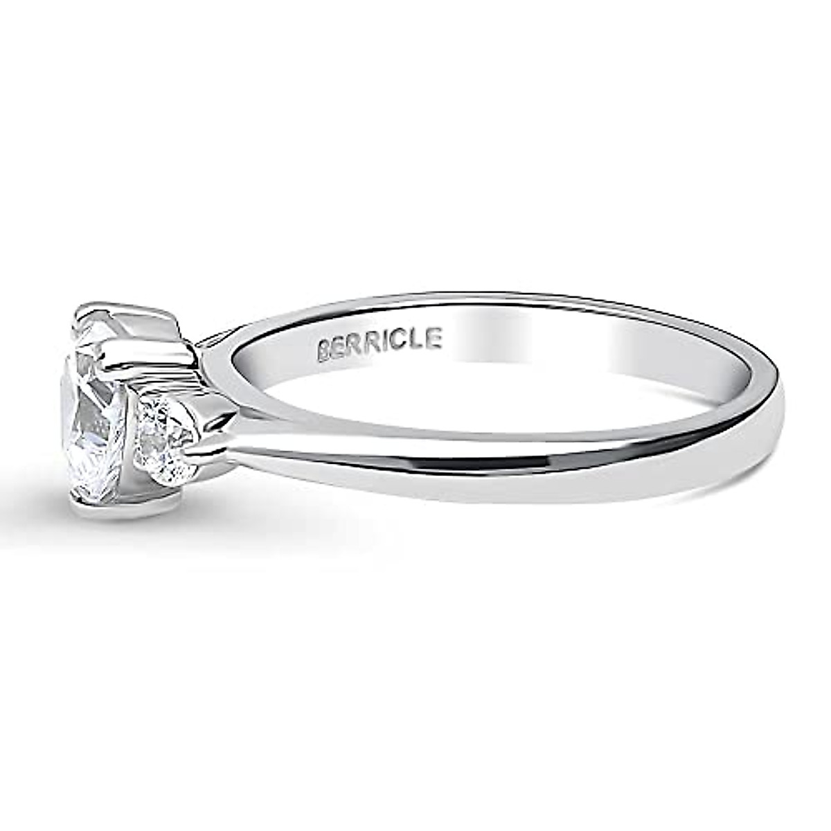 BERRICLE Sterling Silver 3-Stone Wedding Engagement Rings Cubic Zirconia CZ Heart Promise Ring for Women, Rhodium Plated Size 7