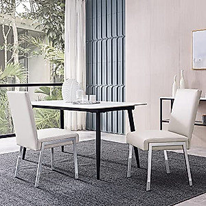 KithKasa Modern Faux Leather Upholstered Dining Chairs Set of 2, Armless White Accent Chairs with Chromed Metal Legs for Kitchen Dining Room