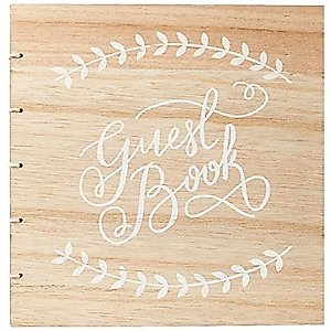 Ginger Ray Wooden Wedding Guestbook with White Script Font, 32 Page, Boho