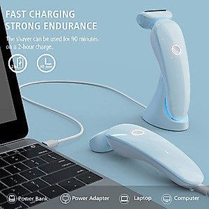 Electric Razors for Women, RenFox Electric Shaver for Women with LED Light, Body Hair Removal for Legs Underarms Pubic Hair Rechargeable Painless 3-Blades Wet Dry Use Bikini Razor with Base - Blue